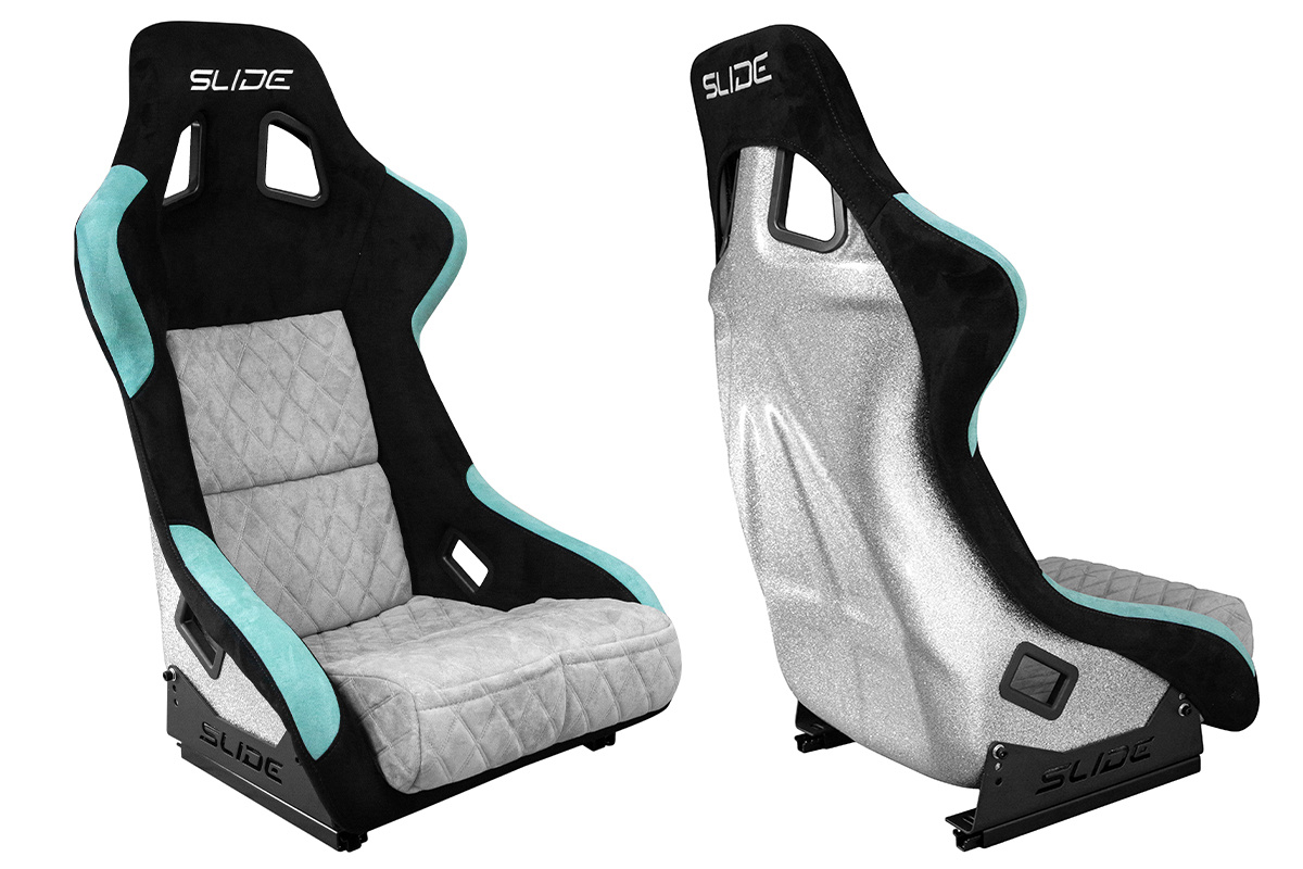 SLIDE | Racing seat SLIDE KS2 Premium Black & Mint & Quilted Grey Suede ...